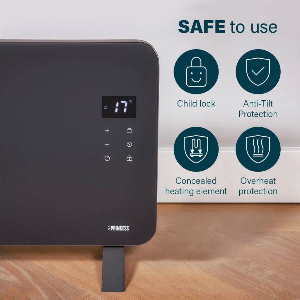 Princess 1500W Grey Smart Glass Panel Heater - 348152 | Sharaf Electro ...